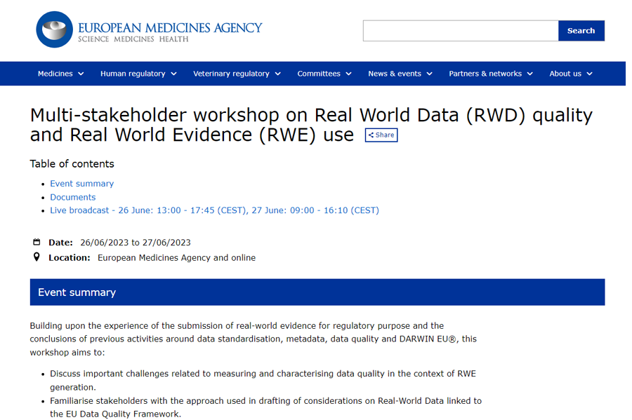 26-27 June 2023. Multi-stakeholder workshop on Real World Data (RWD ...